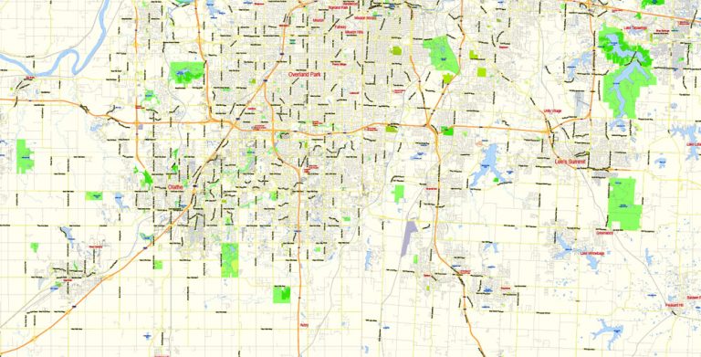 Kansas City Missouri Kansas US Map PDF, Printable Vector exact detailed ...