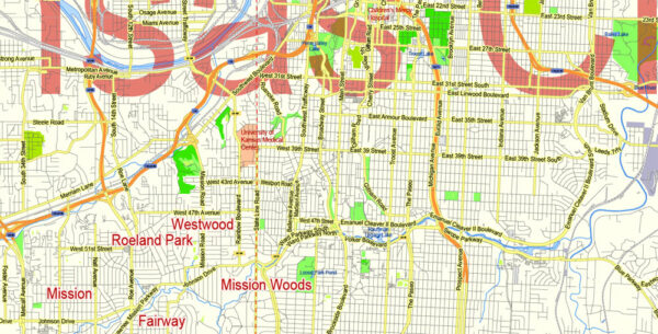 Kansas City Missouri Kansas Map Printable Vector exact detailed City ...