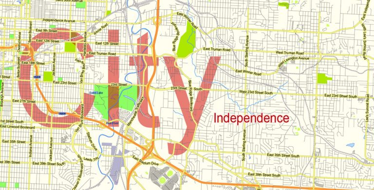 Kansas City Missouri Kansas Map Printable Vector exact detailed City ...