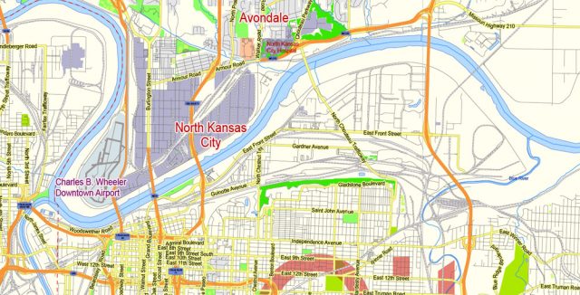 Kansas City Missouri Kansas Map Printable Vector exact detailed City ...