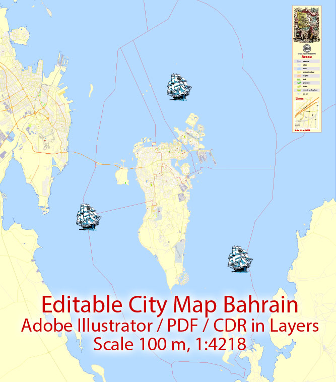 Bahrain Vector Street Maps: PDF and Adobe Illustrator