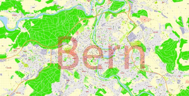 Bern Switzerland Map Printable Vector exact detailed City Plan, Scale 1 ...