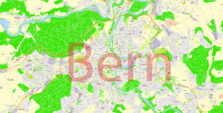 Bern Switzerland Map Printable Vector exact detailed City Plan, Scale 1:3206, editable Layered ...