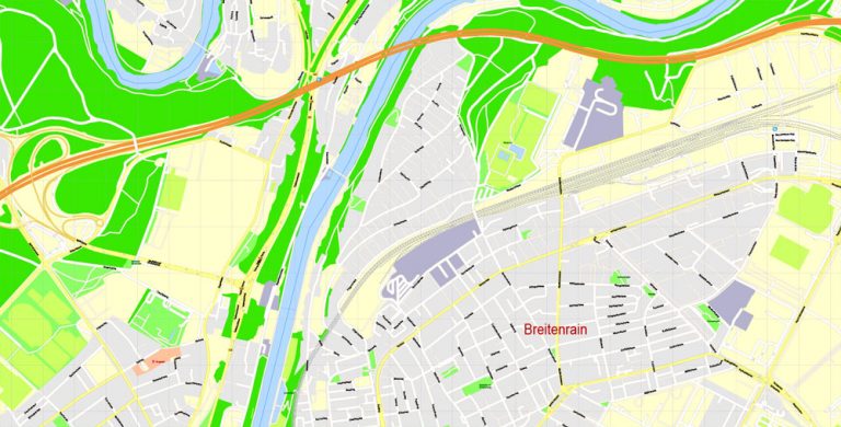 Bern Switzerland Map Printable Vector exact detailed City Plan, Scale 1 ...
