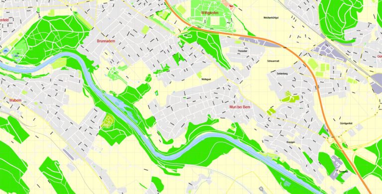 Bern Switzerland Map Printable Vector exact detailed City Plan, Scale 1 ...