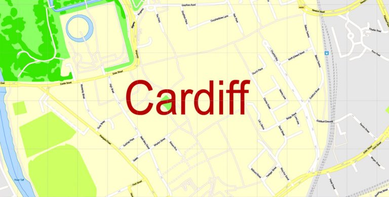 Cardiff + Newport Wales UK Map PDF Printable Vector exact detailed City ...