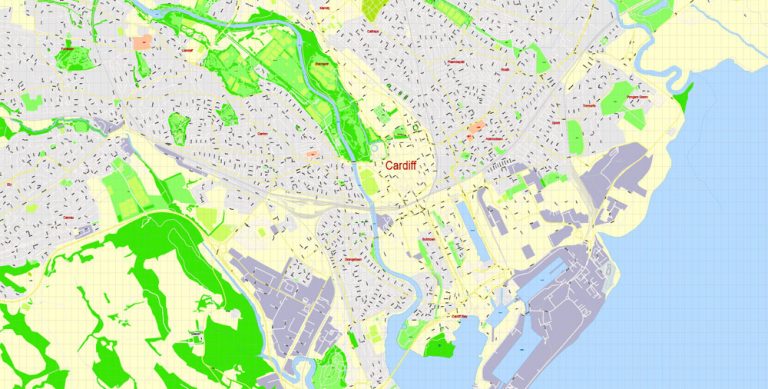 Cardiff + Newport Wales UK Map Printable Vector, exact detailed City ...
