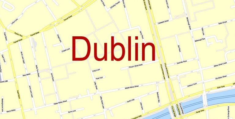 Dublin PDF Map Ireland, Printable Vector exact detailed City Plan ...
