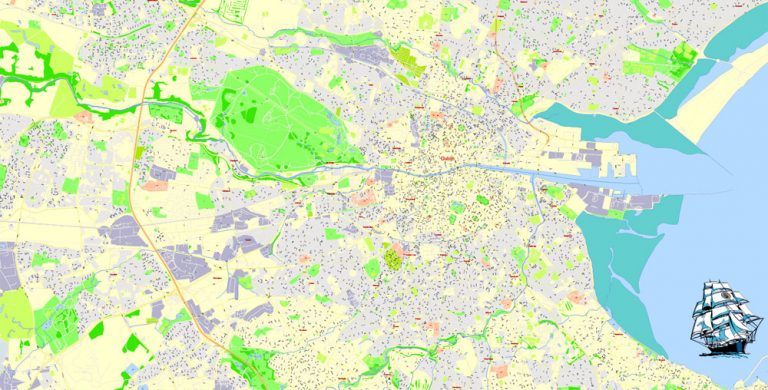 Dublin PDF Map Ireland, Printable Vector exact detailed City Plan ...