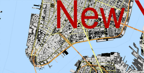 New York City US CDR Map, Printable Vector exact vector City Plan BW ...