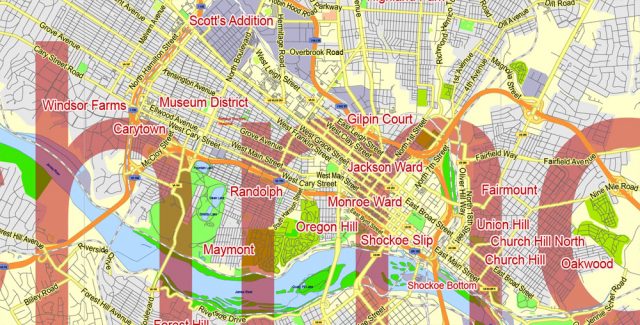 Richmond Map Vector Virginia, Printable exact detailed City Plan, Scale ...