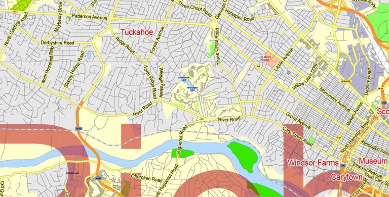 Richmond PDF Map Vector Virginia Printable exact detailed City Plan ...