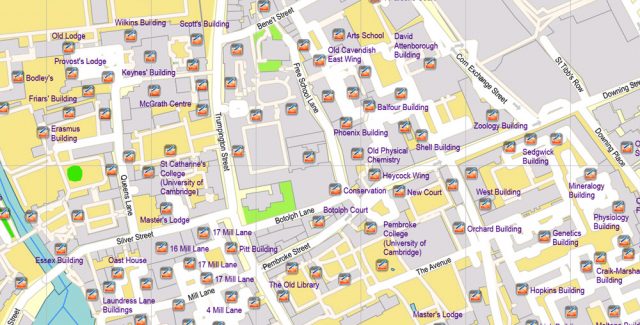Cambridge PDF Map UK, Printable Vector exact detailed City Plan all ...