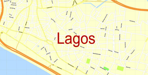 Lagos Nigeria Map, Printable Vector exact detailed City Plan Street Map ...