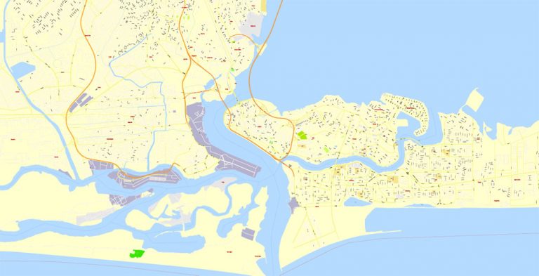 Lagos Nigeria Map, Printable Vector exact detailed City Plan Street Map ...
