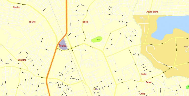 Lagos Nigeria PDF Map, Printable Vector exact detailed City Plan Street ...