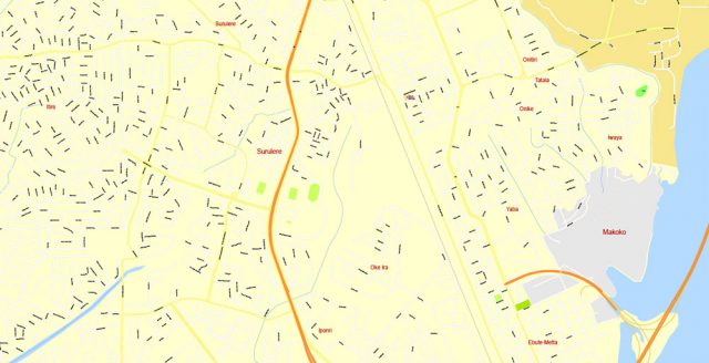 Lagos Nigeria Map, Printable Vector exact detailed City Plan Street Map ...