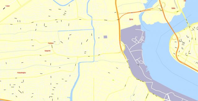 Lagos Nigeria PDF Map, Printable Vector exact detailed City Plan Street ...