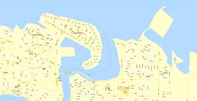 Lagos Nigeria Map, Printable Vector exact detailed City Plan Street Map ...