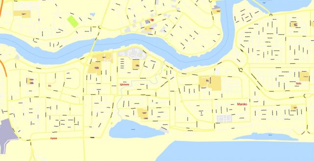 Lagos Nigeria PDF Map, Printable Vector exact detailed City Plan Street ...