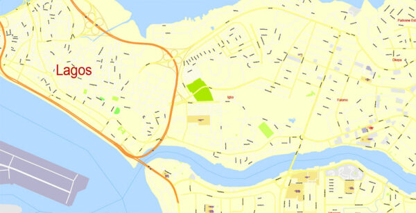 Lagos Nigeria Map, Printable Vector exact detailed City Plan Street Map ...