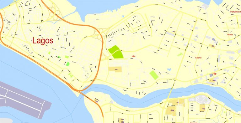 Lagos Nigeria Map, Printable Vector exact detailed City Plan Street Map ...