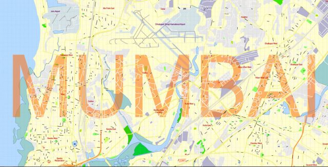 Mumbai Map India, Printable Vector exact detailed City Plan, Scale 1: ...