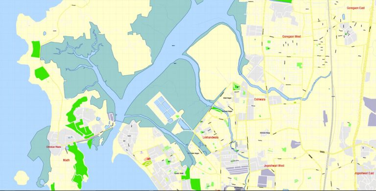 Mumbai Map India, Printable Vector exact detailed City Plan, Scale 1: ...
