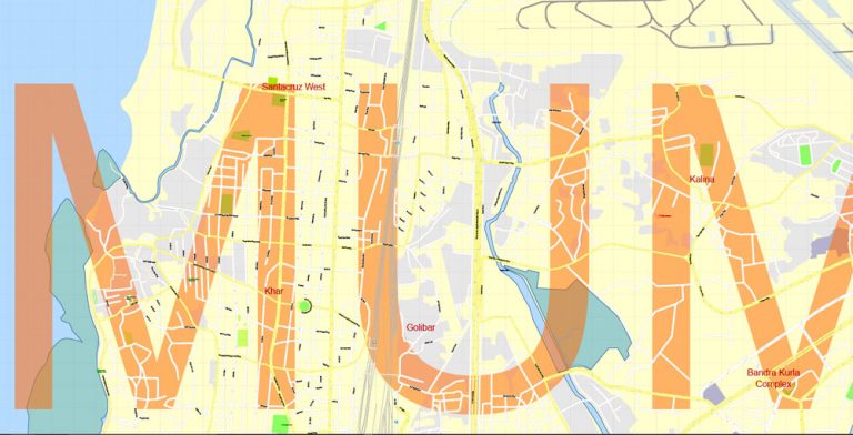 Mumbai Map India, Printable Vector exact detailed City Plan, Scale 1: ...