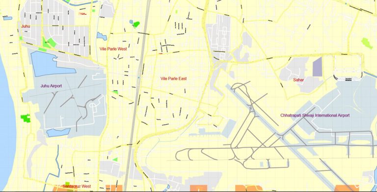 Mumbai Map India, Printable Vector exact detailed City Plan, Scale 1: ...