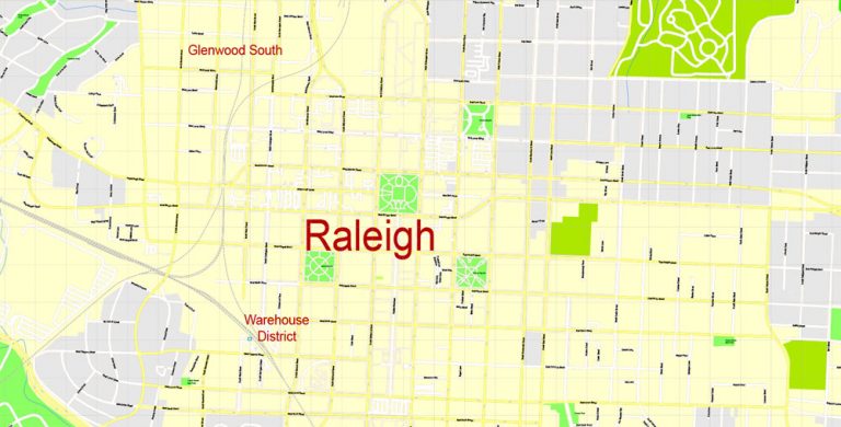 Raleigh North Carolina Map, Printable Vector exact vector City Plan ...