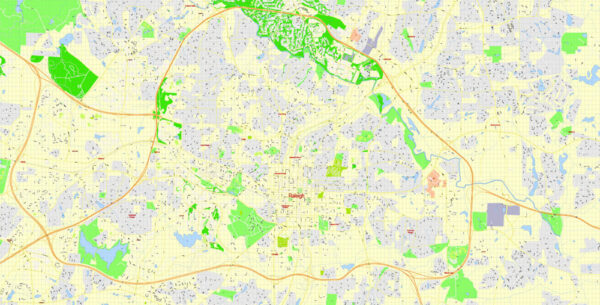 Raleigh North Carolina Map, Printable Vector exact vector City Plan ...