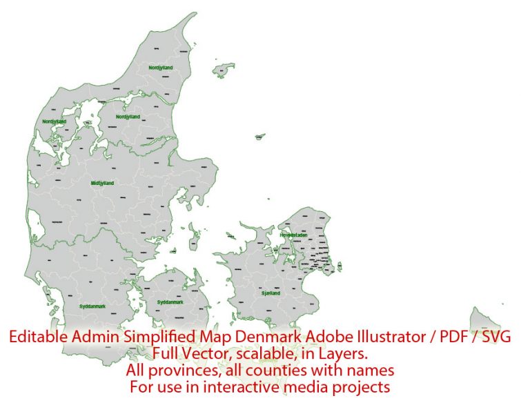 Denmark Map Administrative Vector 01 Adobe Illustrator Editable PDF SVG ...