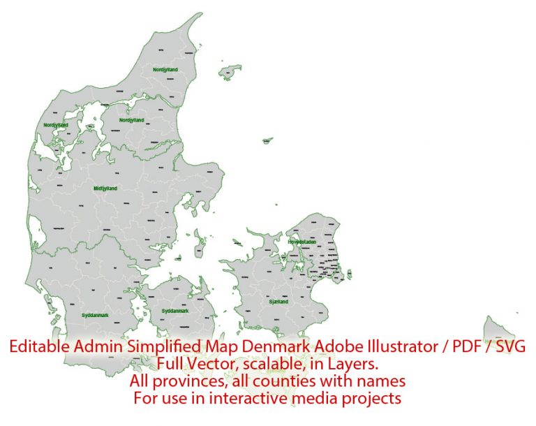 Denmark Map Administrative Vector 01 Adobe Illustrator Editable PDF SVG ...