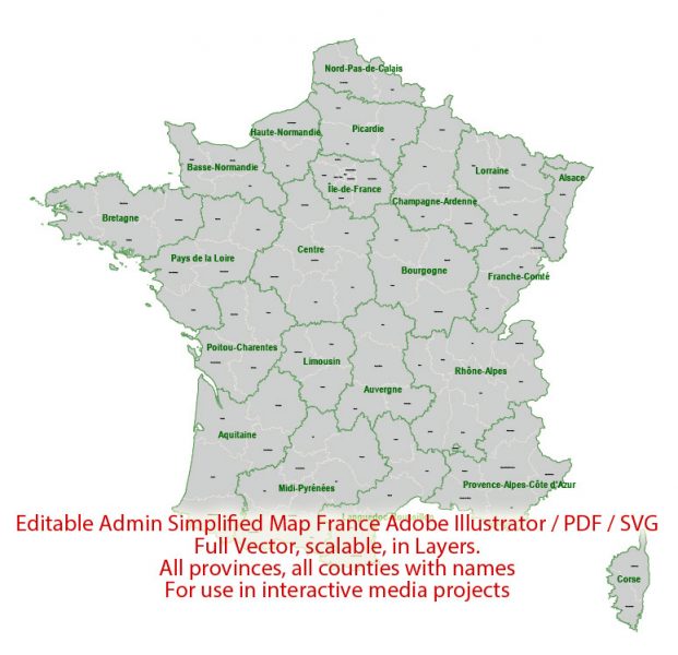 France Administrative Vector Map 01 Adobe Illustrator Editable PDF SVG ...