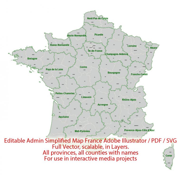 France Administrative Vector Map 01 Adobe Illustrator Editable PDF SVG ...