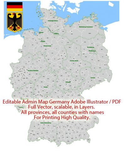 Germany Map Admin Vector Adobe Illustrator PDF Provinces Counties