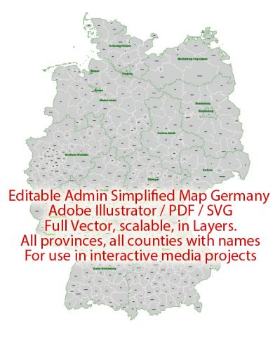 Germany Map Administrative Vector 01 Adobe Illustrator Editable PDF SVG ...