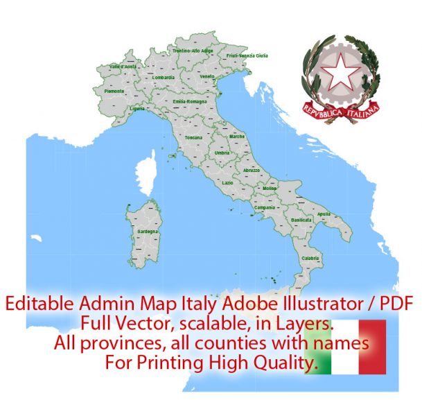 Italy Map Administrative Vector 01 Adobe Illustrator Editable PDF ...