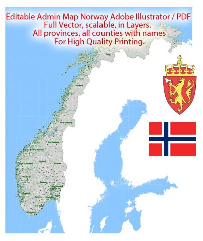 Norway Map Administrative Vector 01 Adobe Illustrator Editable PDF ...