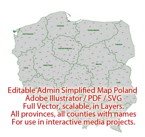 Poland Map Administrative Vector 01 Adobe Illustrator Editable PDF SVG ...