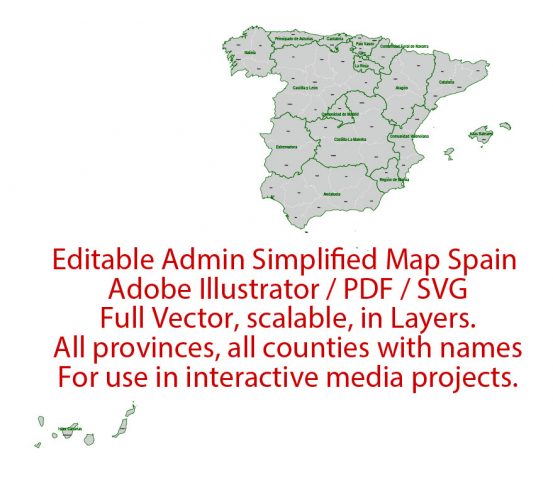 Spain Map Administrative Vector 01 Adobe Illustrator Editable PDF SVG ...