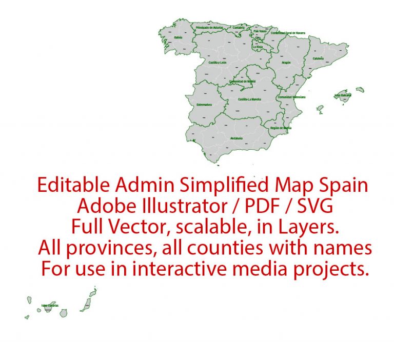 Spain Map Administrative Vector 01 Adobe Illustrator Editable PDF SVG ...