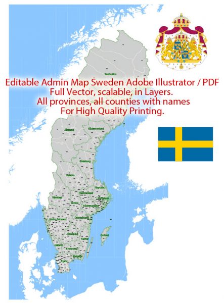Sweden Map Administrative Vector 01 Adobe Illustrator Editable PDF ...
