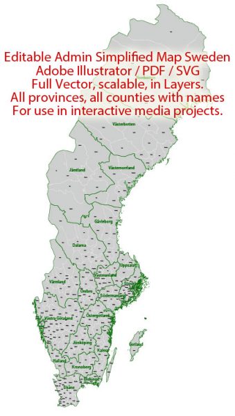 Sweden Map Administrative Vector 01 Adobe Illustrator Editable PDF SVG ...