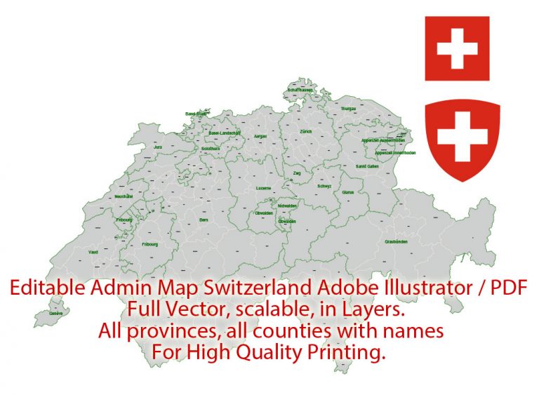 Switzerland Map Administrative Vector 01 Adobe Illustrator Editable PDF ...