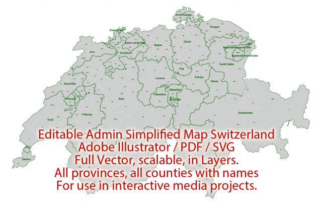 Switzerland Map Admin Vector Illustrator Editable PDF SVG simplified