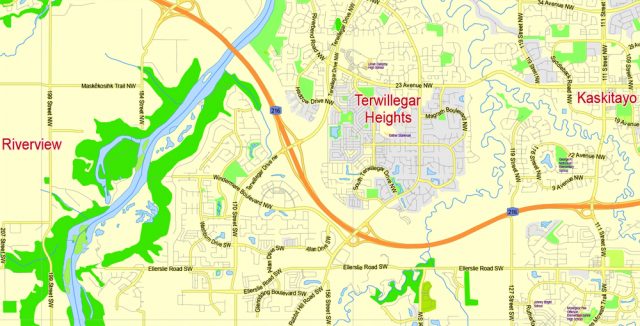 Edmonton PDF Map Printable Vector, 2 km scale Street Map editable City ...