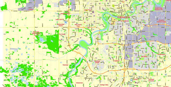 Edmonton PDF Map Printable Vector, 2 km scale Street Map editable City ...