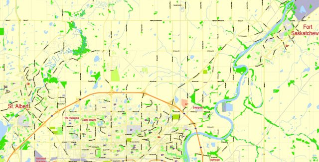 Map Edmonton PDF Vector Street Map editable City Plan Adobe PDF